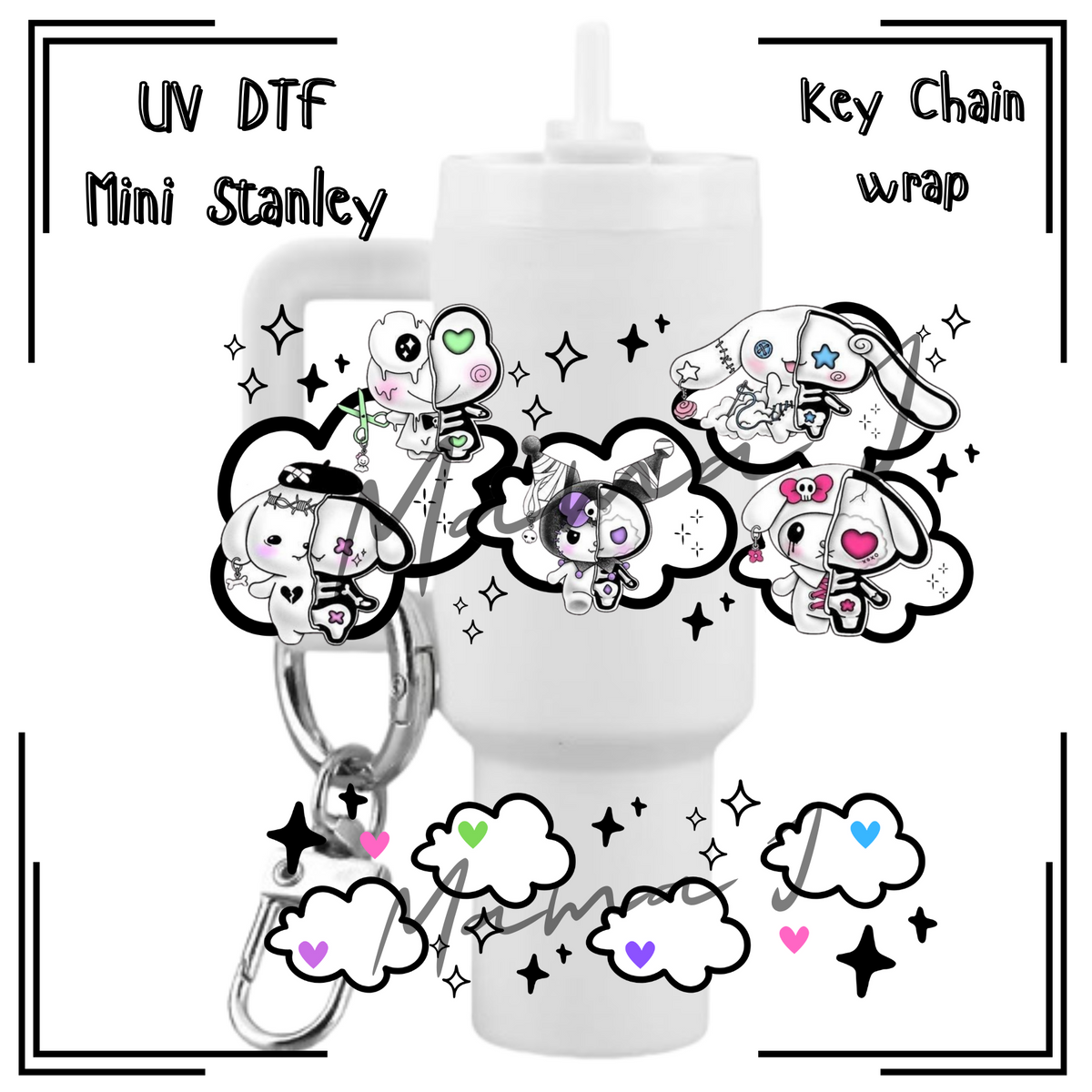 Sanrio Skelly Friends UV DTF Mini Stanley Key Chain Wrap| MamajCreations