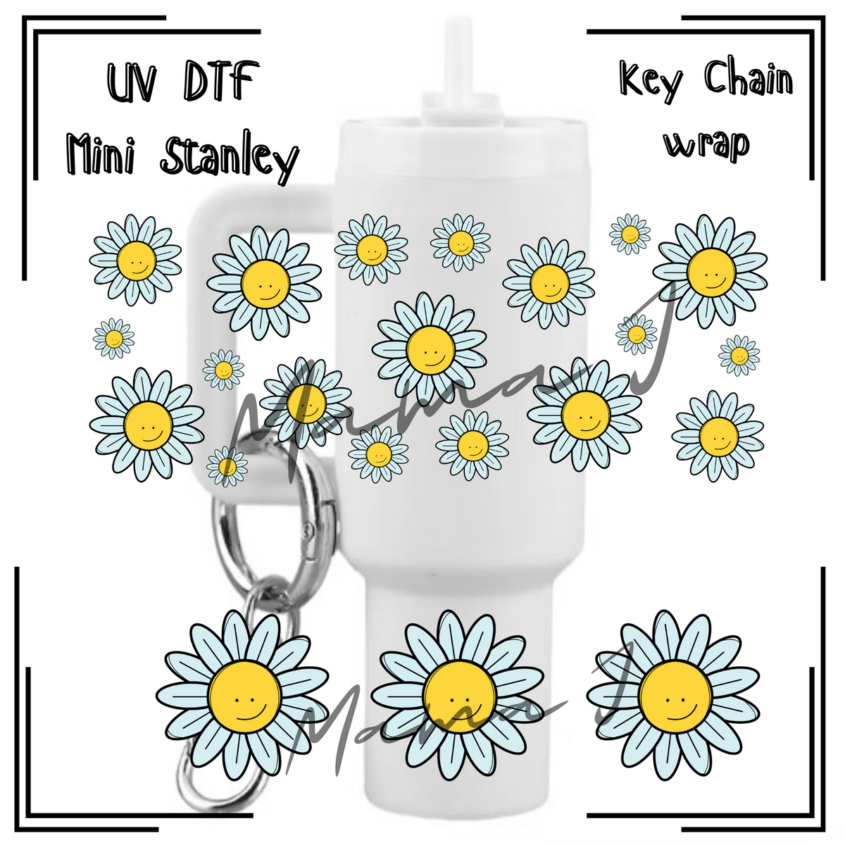 Smiley Face Flowers UV DTF Mini Stanley Key Chain Wrap| MamajCreations