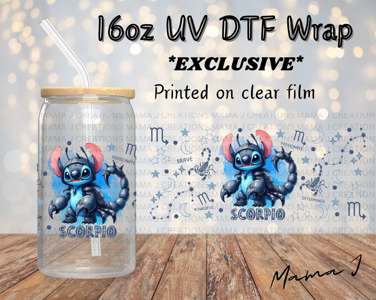 UV DTF Stitch Scorpio Zodiac Sign Libbey Wrap 16oz| MamajCreations